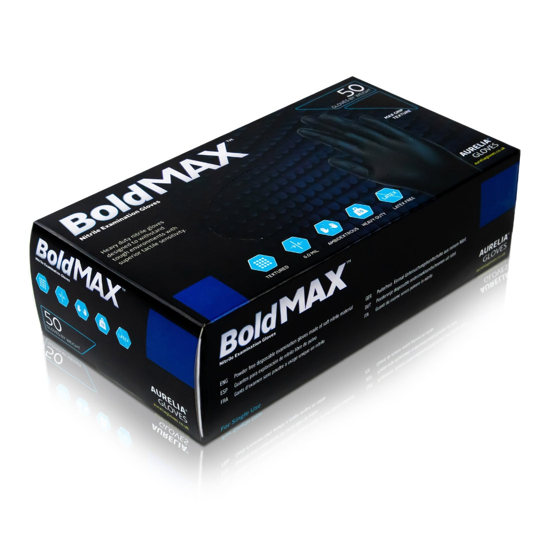 Aurelia Bold Max Diamond Textured black Nitrile Disposable Glove Box o ...
